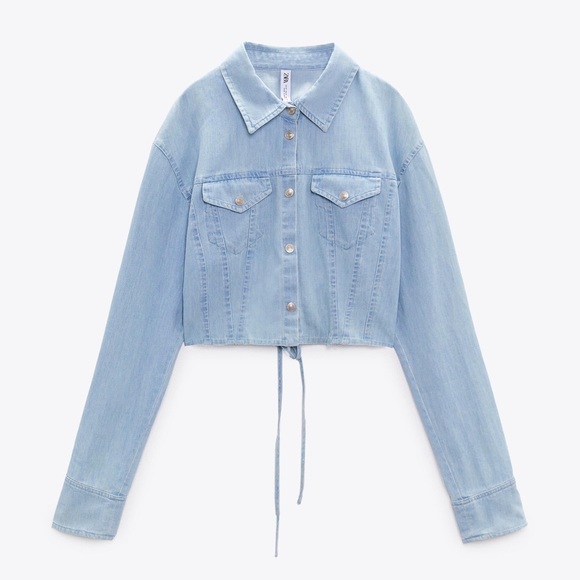 Zara | Tops | Zara Denim Crop Lace Back Button Top Xs Nwt | Poshmark